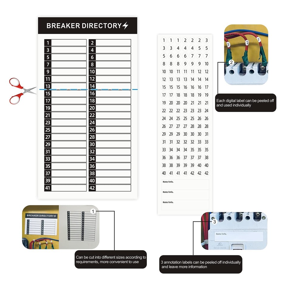 16 Sheets Breaker Panel Labels Electrical Box Sticker Numbers Breaker ...