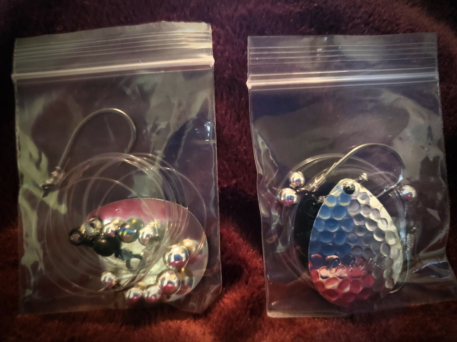 2pk 2-Hook Worm Harnesses 3ft 15lb test lead 8 beads / sz 7 barrel ...