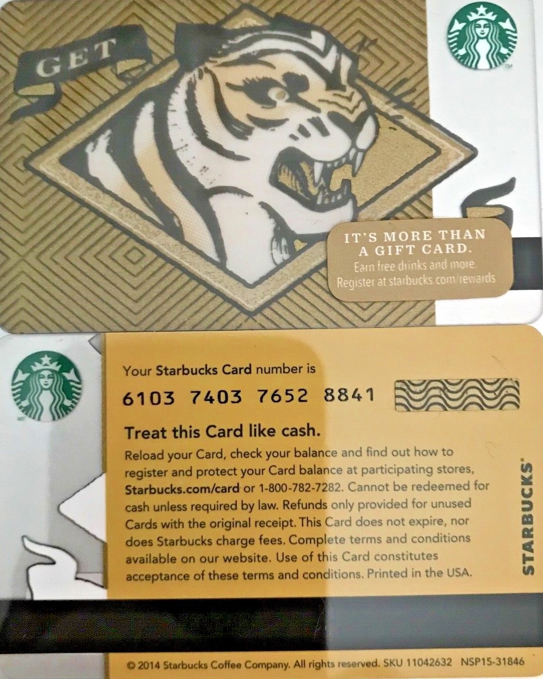 2014 STARBUCKS GET EM TIGER GIFT CARD #6103 MINT NO VALUE | eBay