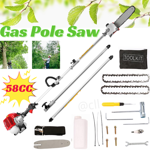 58CC Gas Powered Pole Saw, Chainsaw Tree Trimmer Extension Hedge ...