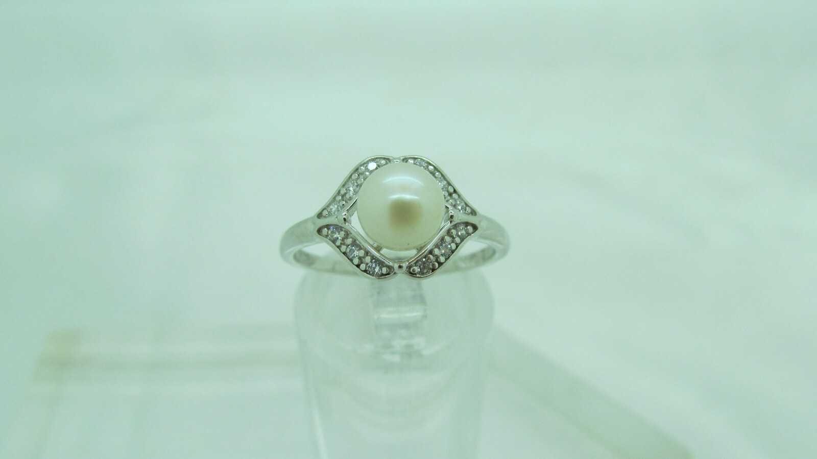 NVC Sterling Silver .925 PEARL & WHITE STONE HALO RING sz. 7 | eBay
