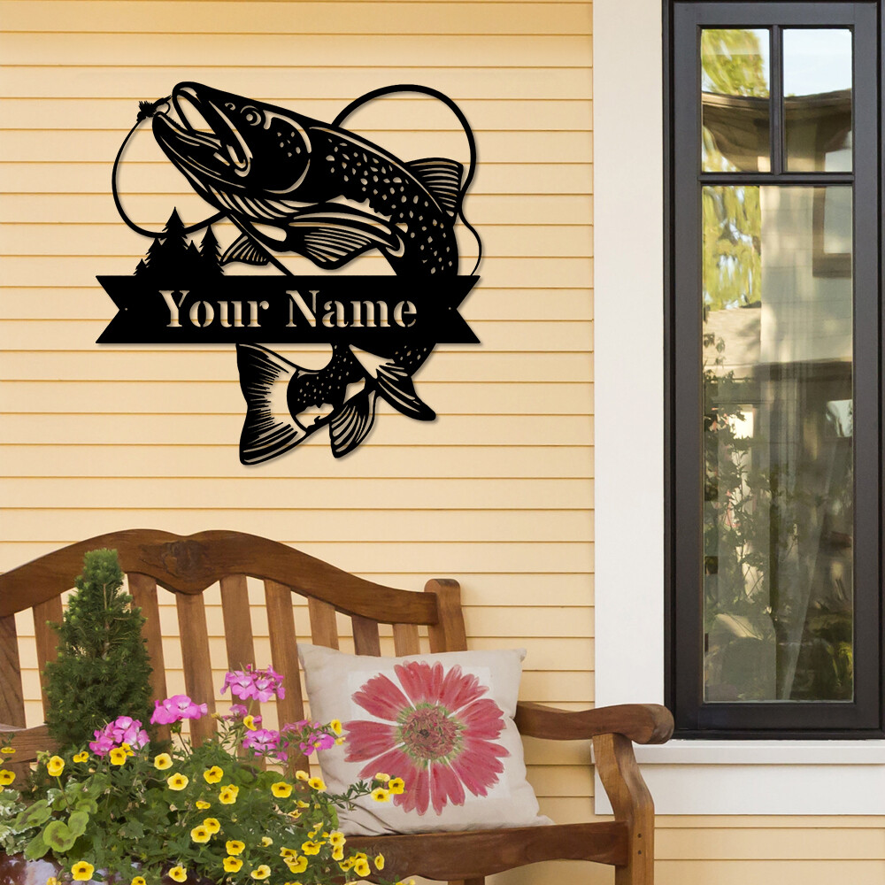 Personalized Trout Fish Metal Sign, Hunting and Fishing Outdoor Cabin ...