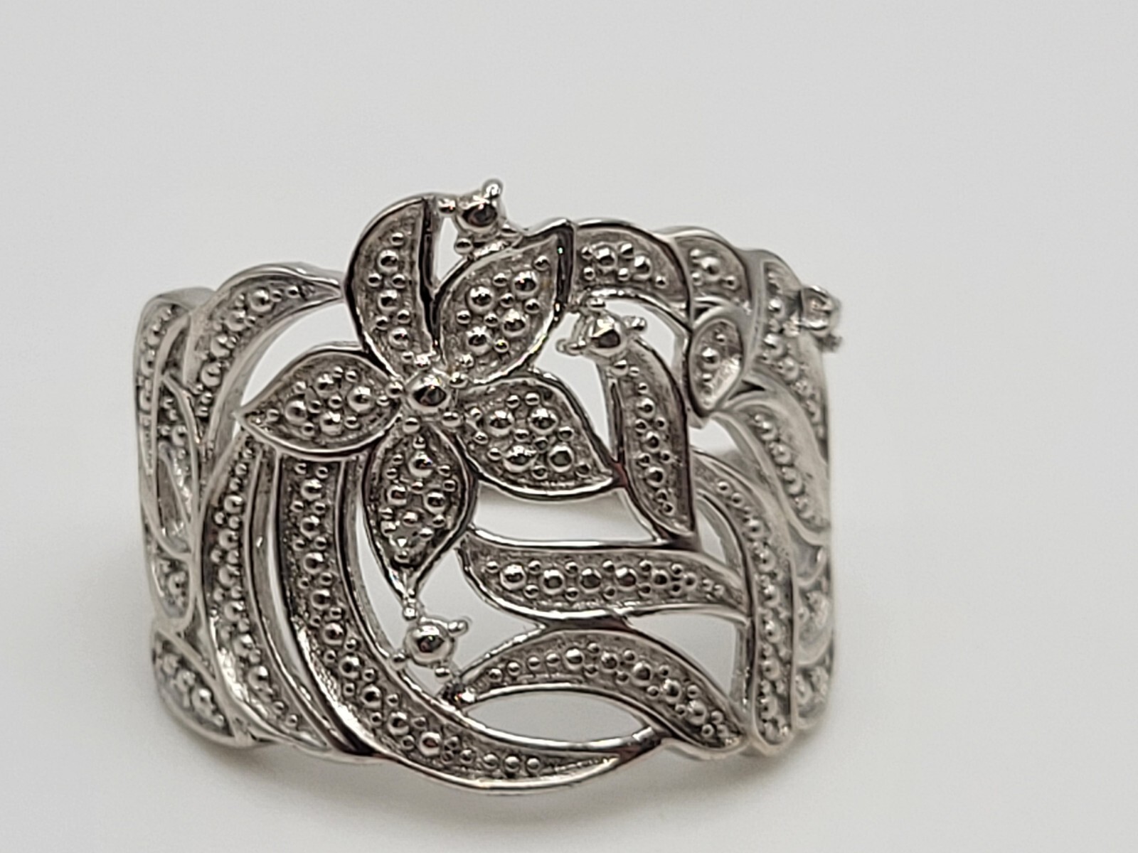 Vintage Djoy Sterling Silver Floral Ring Size 8 - Gem