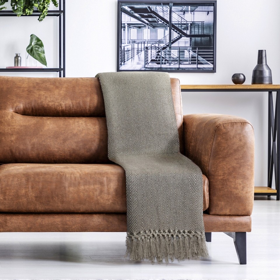 Throw Blanket for Sofas Bed Runner Herringbone Design Soft Cotton ...