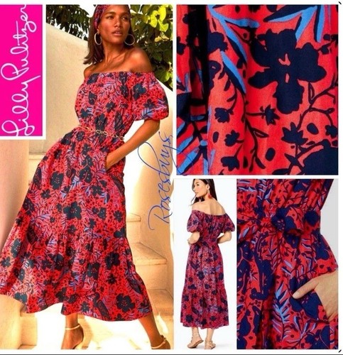 Lilly Pulitzer Tamie Off Shoulder Dress XL in Ruby Red Heron My Own ...