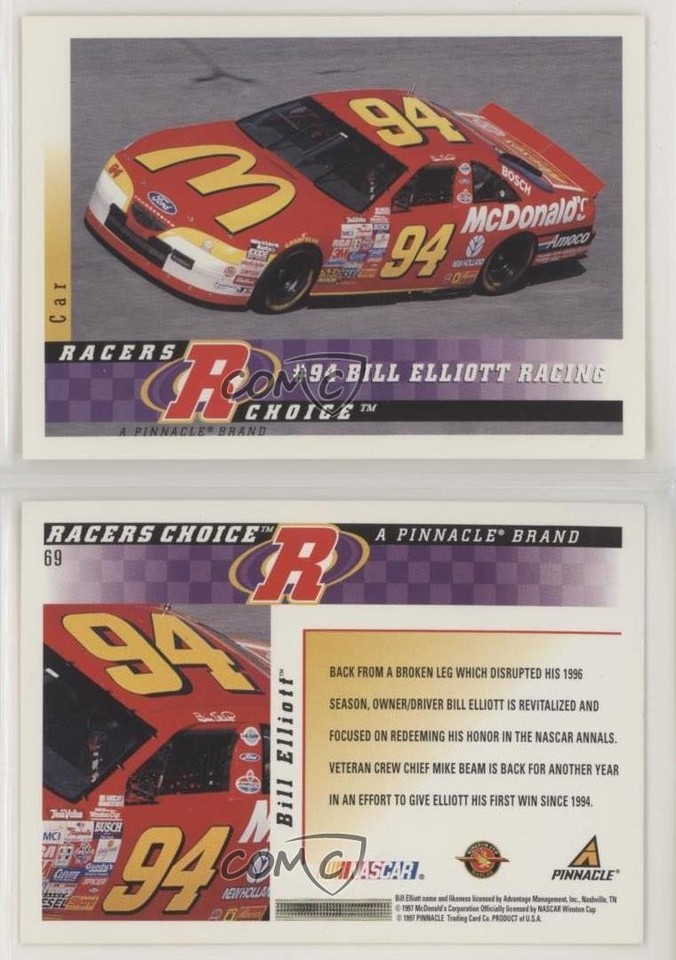 1997 Pinnacle Racers Choice Car Bill Elliott #69 HOF 0s5 | eBay UK