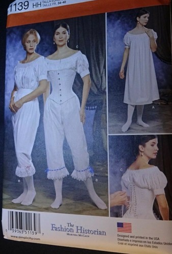 Sewing Pattern Simplicity 1139 Civil War Undergarments Corset Drawers ...