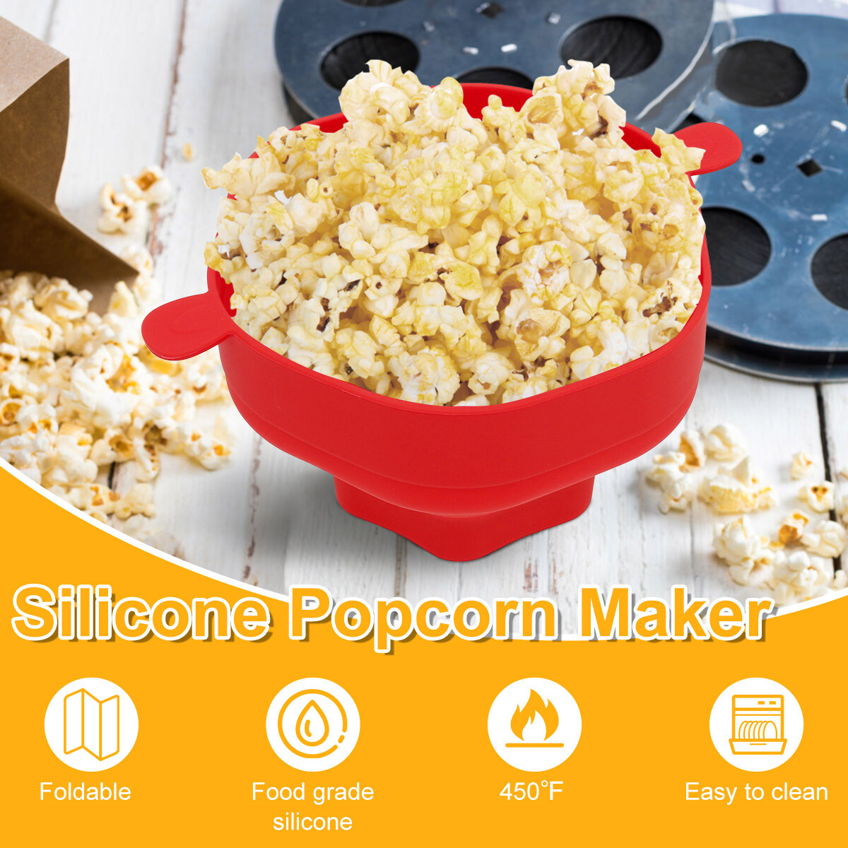 2Pcs Microwave Popcorn Maker Reusable Silicone Popcorn Popper with Lid ...