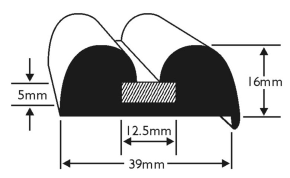 Boat Rubbing Strake D / B Fender 39mm Base PVC / Rubber Black 15 Metre ...