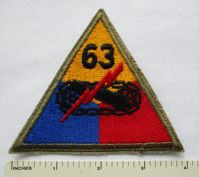 Early Post WW2 63rd ARMORED TANK BATTALION US ARMY PATCH OD Border Cut ...