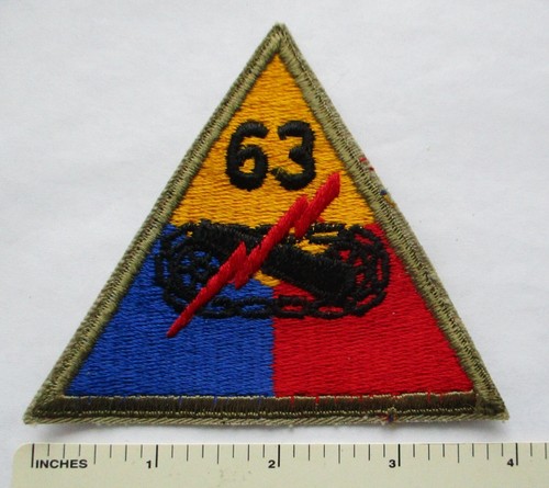 Early Post WW2 63rd ARMORED TANK BATTALION US ARMY PATCH OD Border Cut ...