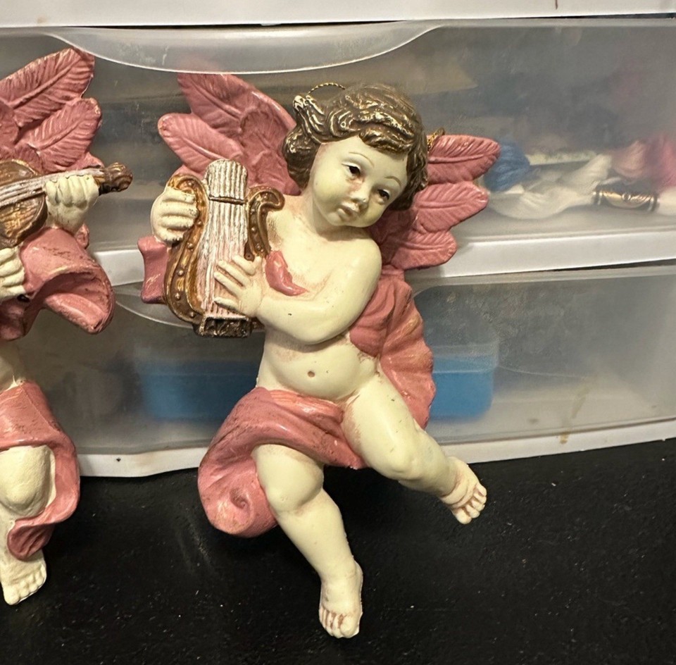 Vintage Pink & White Cherub Angels Holiday Christmas Ornaments Set | eBay