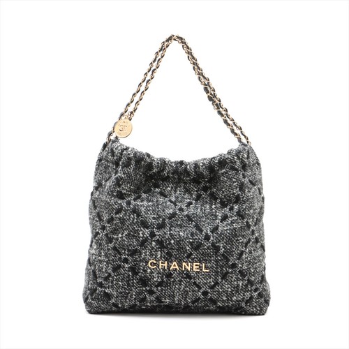 Chanel Chanel 22 Tweed Chain Shoulder Bag Black Gold Metal Fittings ...