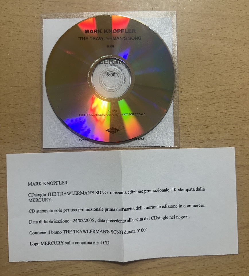 DIRE STRAITS mark knopfler CD single promo test pressing THE TRAWLERMAN ...