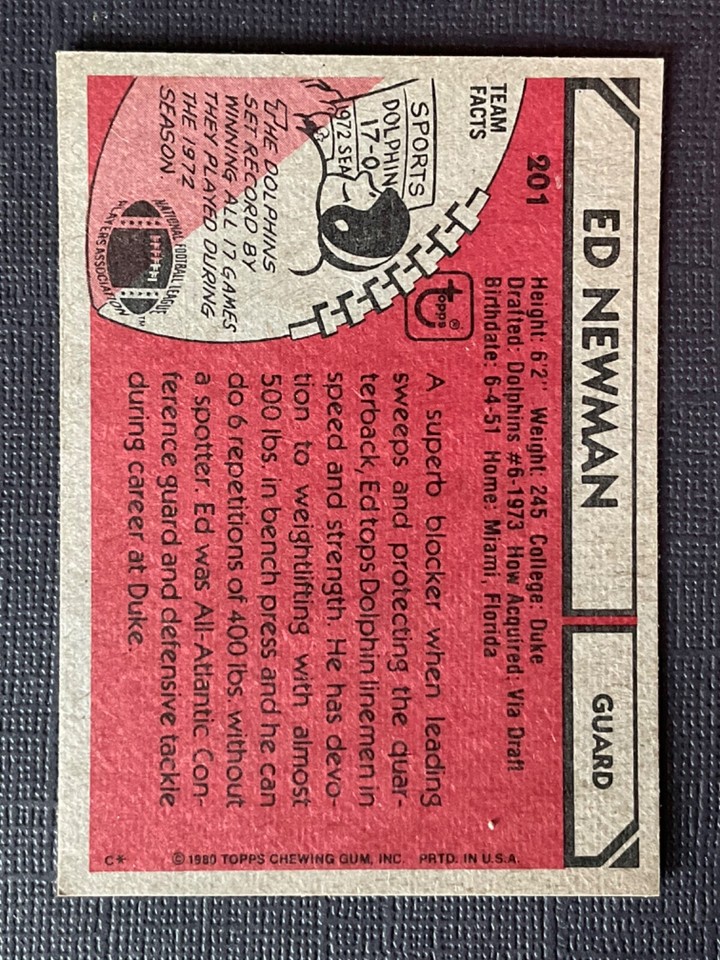 Ed Newman 1980 Topps Rookie Football Card #201 - Miami Dolphins NM | eBay