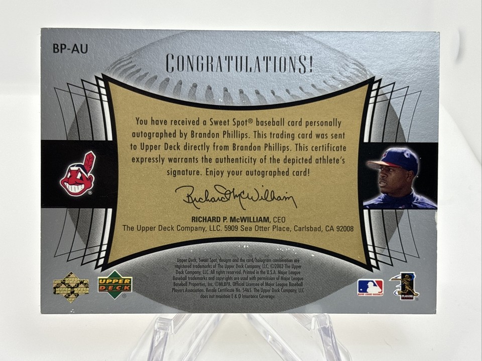 BRANDON PHILLIPS 2003 Sweet Spot Signatures Auto Gold Ball Autograph ...
