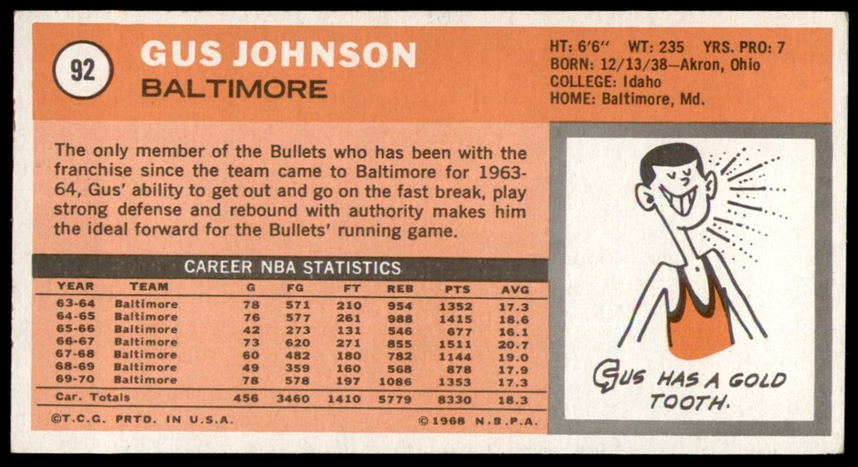 1970-71 Topps #92 GUS JOHNSON Baltimore Bullets EXMT-NM | eBay