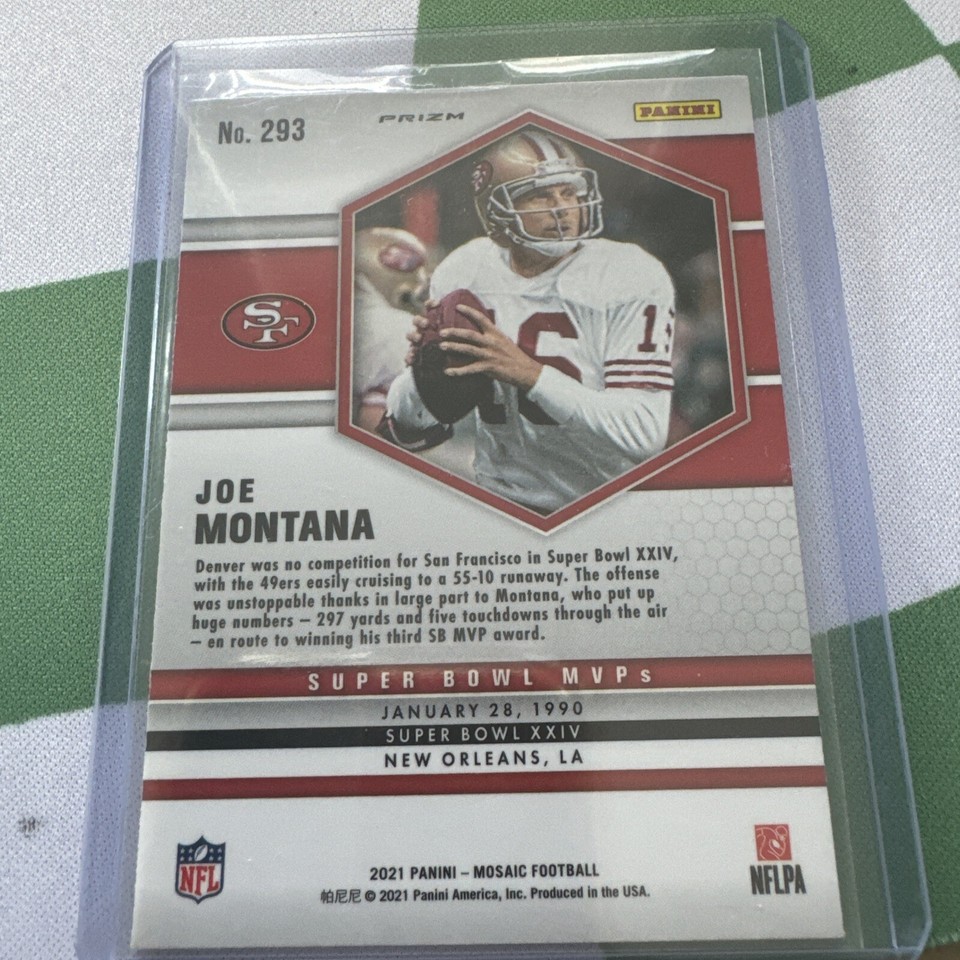 2021 Mosaic Football CAMO PINK PRIZM SP #292 Joe Montana SUPERBOWL MVPs ...