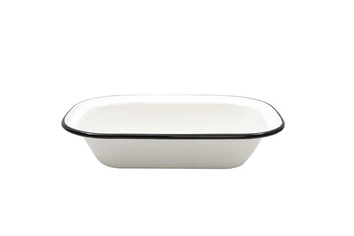 Enamelware Collection Black Rim Solid White Enamel Rectangular Serving ...