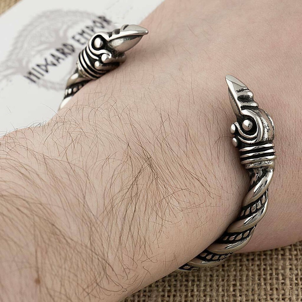 Stainless Steel Mens Norse Viking Raven Head Cuff Bangle Bracelet Arm ...