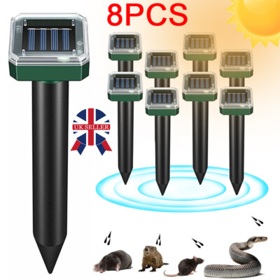 8Pcs Mole Rat Repellent Solar Ultrasonic Repeller Spike Garden Pest ...