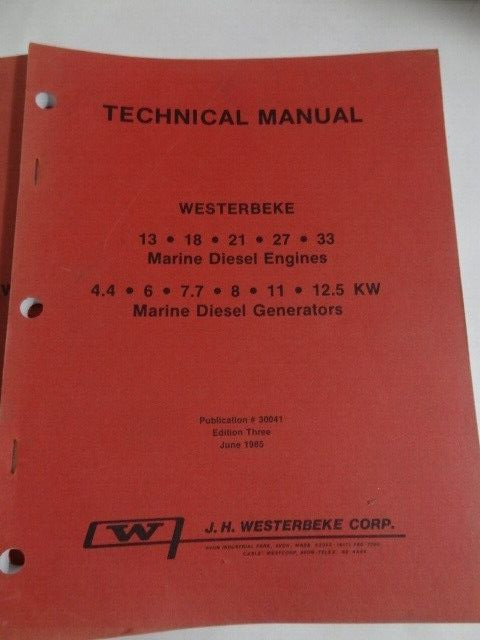 WESTERBEKE MARINE ENGINES & GEN. TECHNICAL / PARTS LIST MANUALS #30041 ...