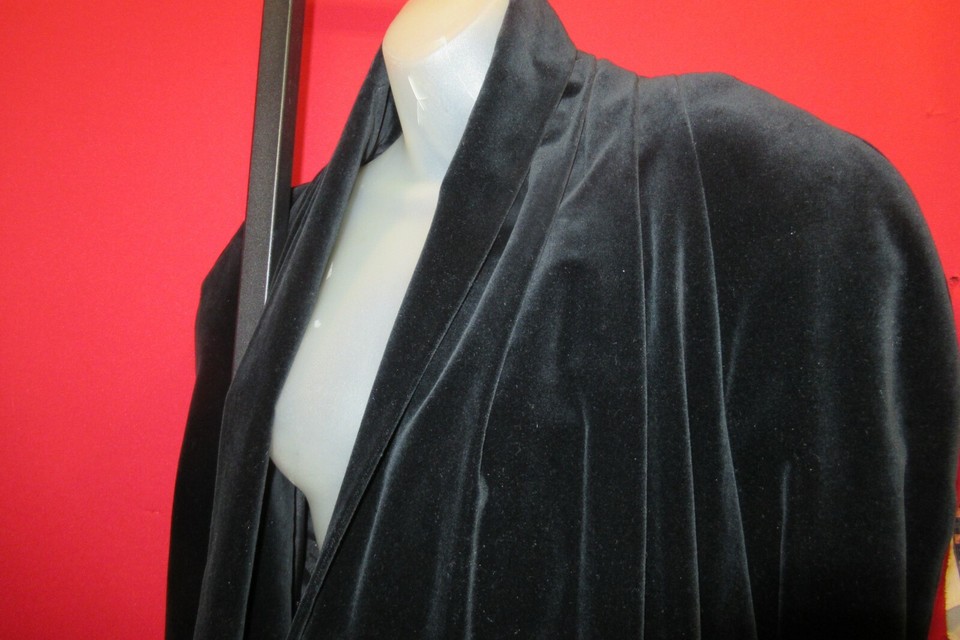 Vintage Black Velvet Edwardian Maxi Opera Swing Coat XL Plus size Satin ...