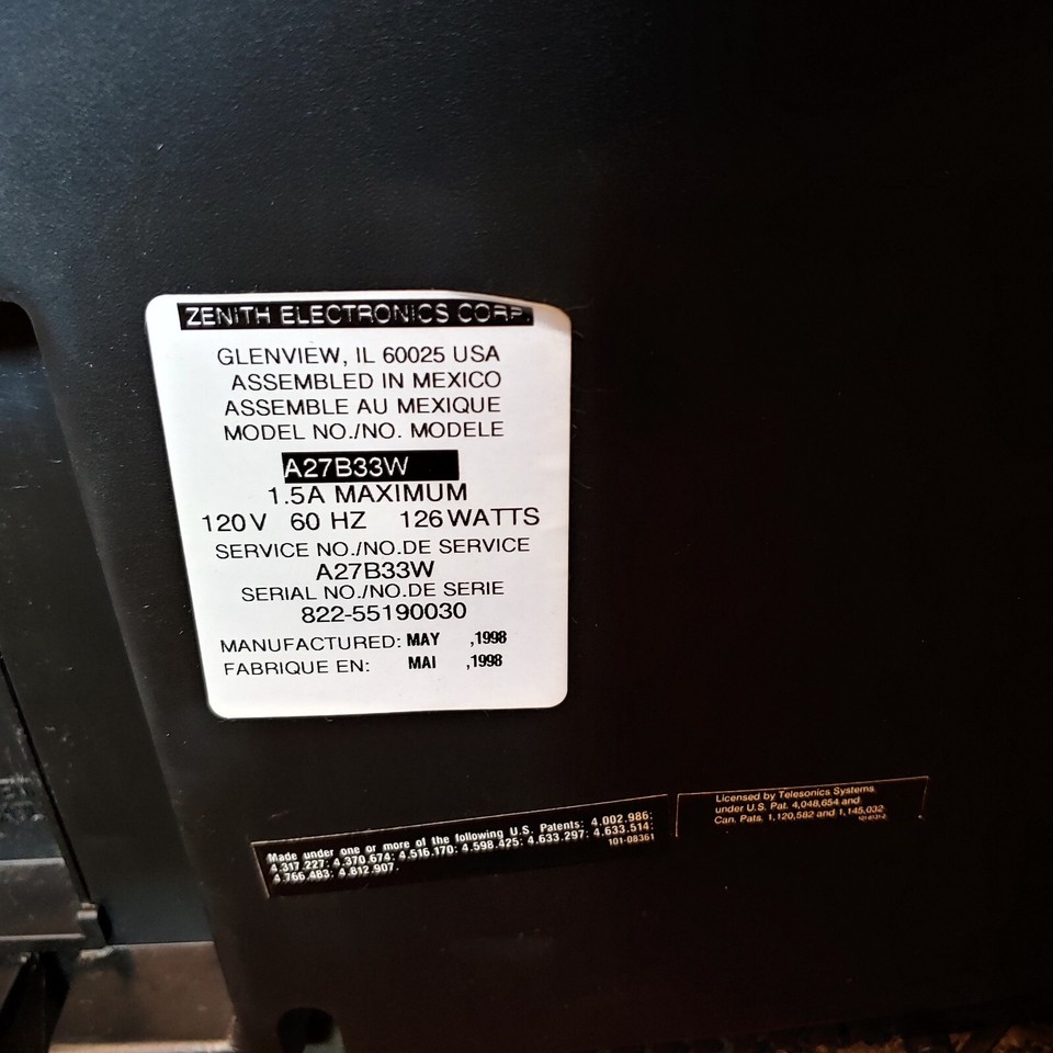 Zenith 27 Inch CRT TV Retro Gaming Coaxial RCA Input A27B33W Remote ...