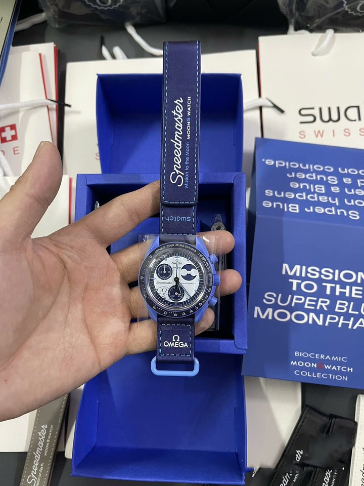 Omega x Swatch's Bioceramic Satellite Watch in Super Blue Moon | eBay
