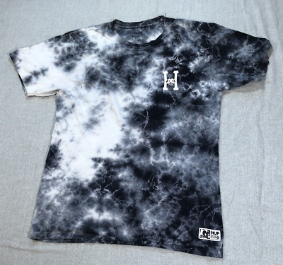 HUF T-Shirt Mens Small Felix the Cat Gray Black Tie Dye Graphic Spell ...