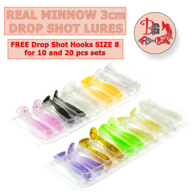 3cm Soft Lure Drop Shot Fishing Bait Set Real FRY Minnow Micro Fish ...