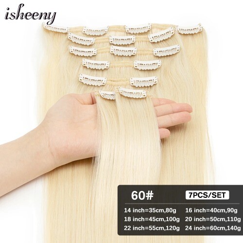 14"-24" Clip In Human Hair Extensions Brazilian Remy Extension Clip On ...