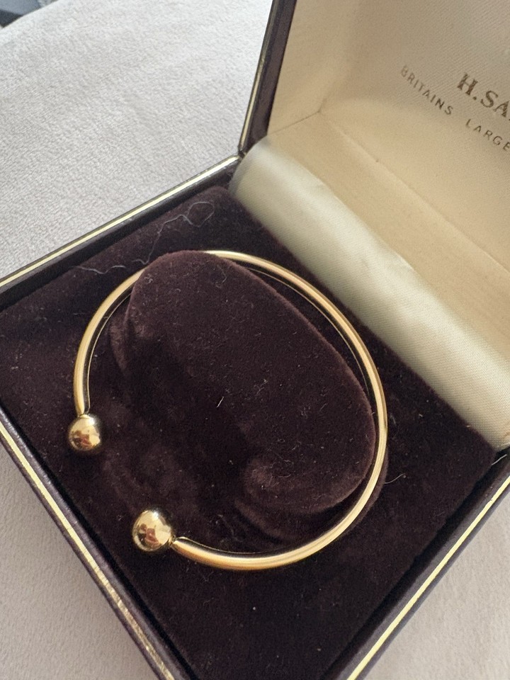 9K Gold Unisex Torque Ball Bangle Adjustable Lightweight Gold Filled ...