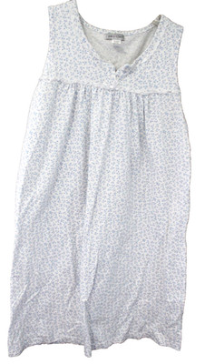 EMILY STACY WOMEN'S BLUE WHITE FLORAL COTTON SLEEVELESS KNEE PAJAMAS ...
