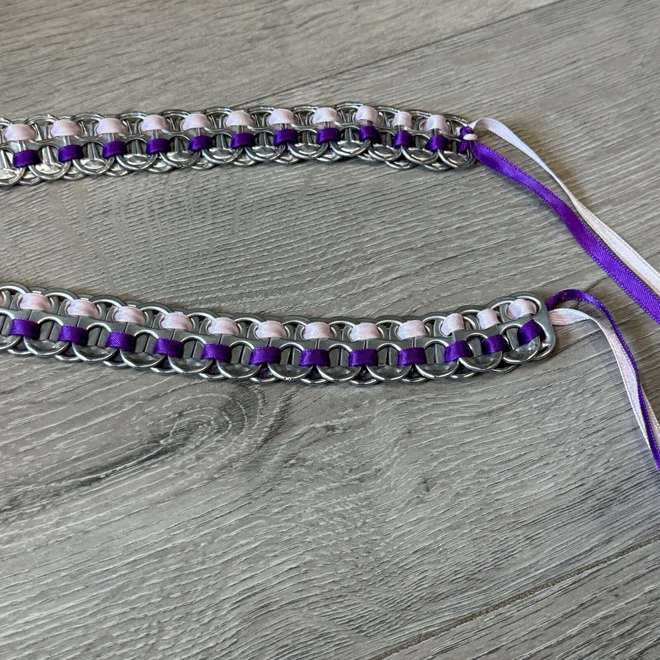 Upcycled Soda Can Pop Top Tab Woven Chainmail Handmade Belt Pink Purple ...
