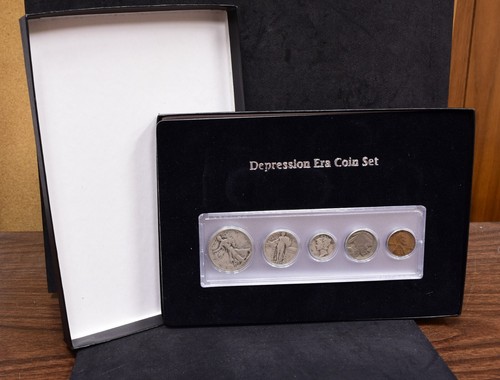 Depression Era 5 Coin Set, 3 Silver Coins, in Whitman Plastic w/ Box ...