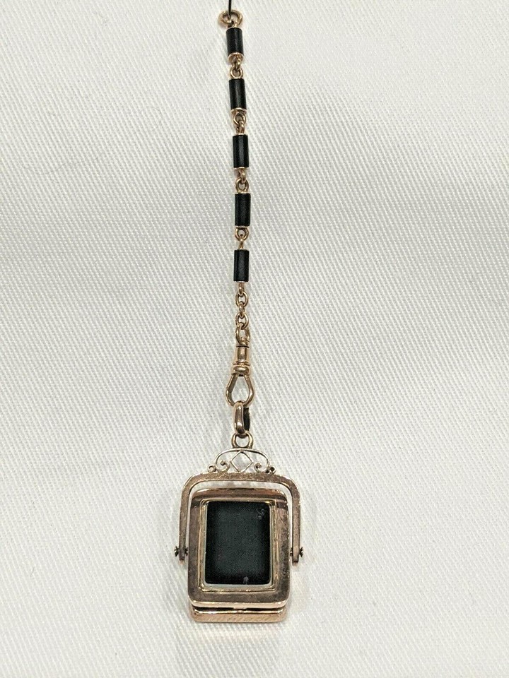VICTORIAN 9K LIGHT PINK GOLD FOB LOCKET with BLACK ONYX & 14k & ONYX ...