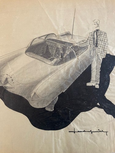 Beautiful Ink Drawing Pencil Paper Car Design Bubble 1950 Automobile | eBay