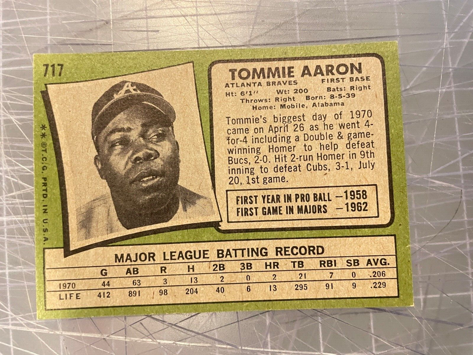 1971 TOPPS #717 TOMMIE AARON ATLANTA BRAVES HI# BASEBALL CARD NM | eBay