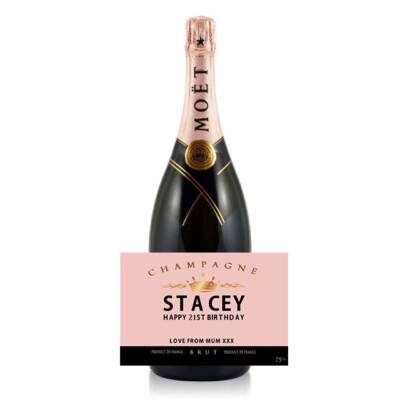 PERSONALISED MOET CHAMPAGNE BOTTLE LABEL PINK - BIRTHDAY / WEDDING ...