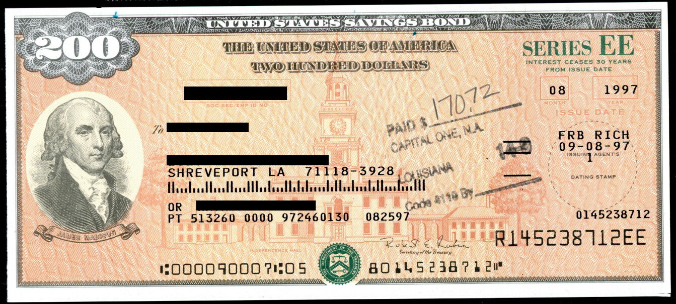 UNITED STATES $200 NICE VIGNETTE OF JAMES MADISON SAVINGS BOND ...