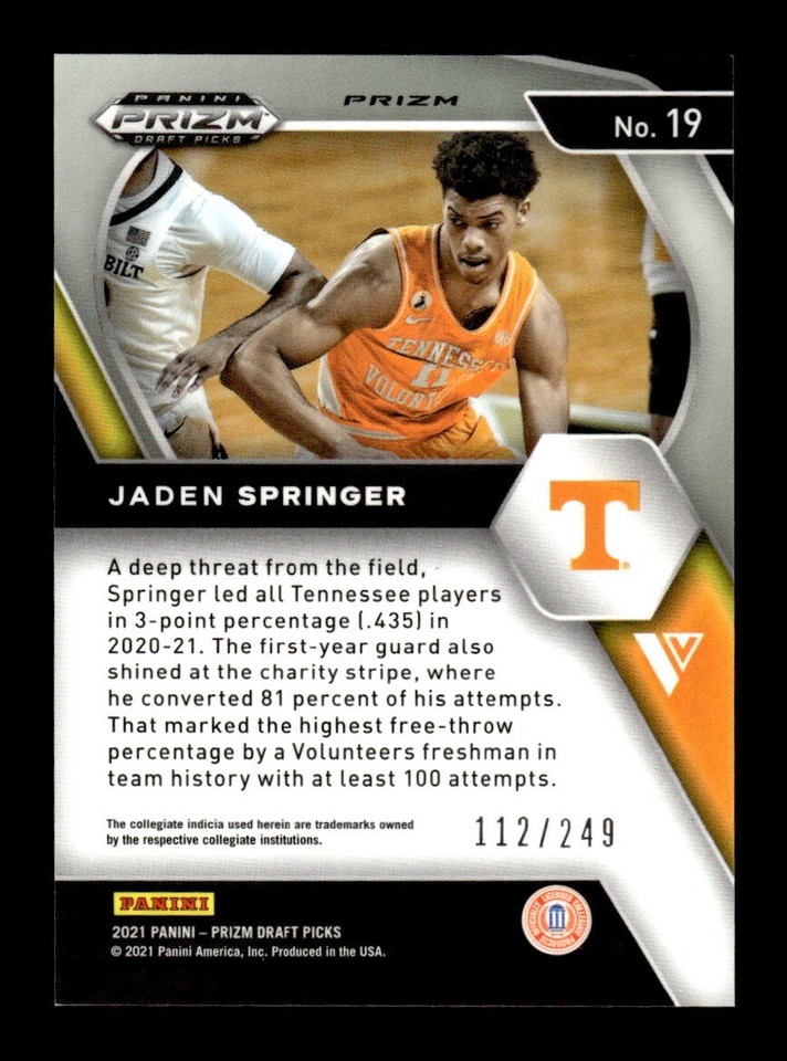 2021-22 Panini Prizm Draft Picks Basketball Jaden Springer Blue Wave ...