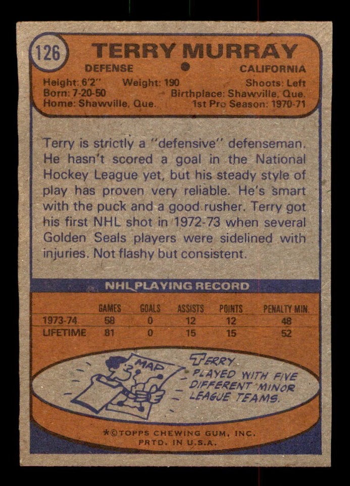1974 Topps Hockey #126 Terry Murray VG | eBay