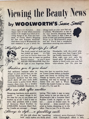 Woolworth’s Beauty Products Print Ad 1952 Atlanta AJC Gillette Esther ...