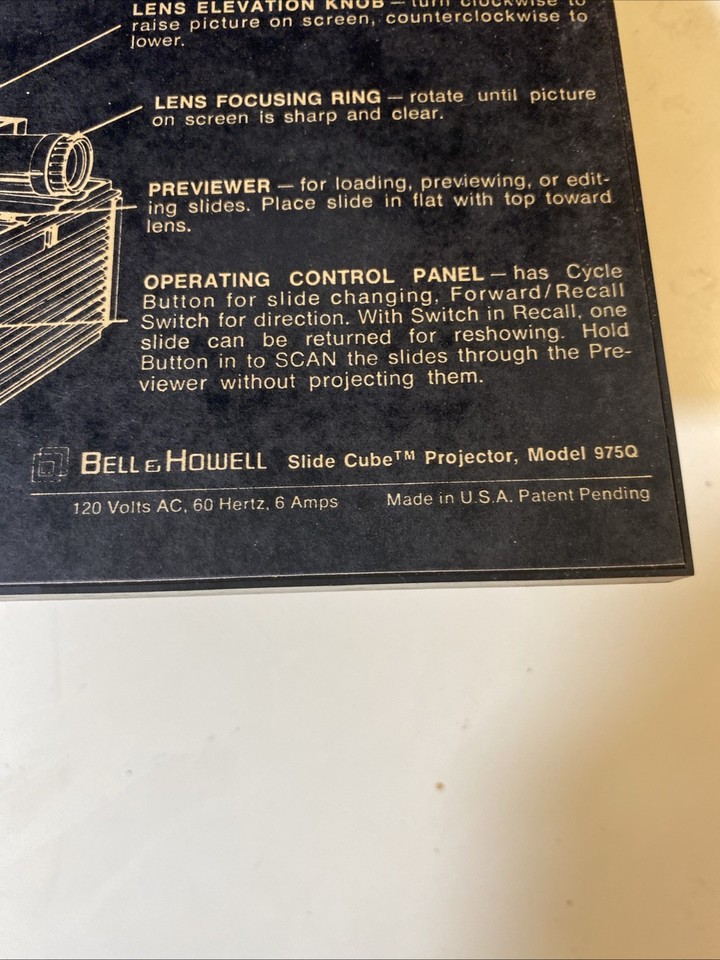 VTG Bell & Howell Slide Cube 975q Projector With Cover Working Needs ...