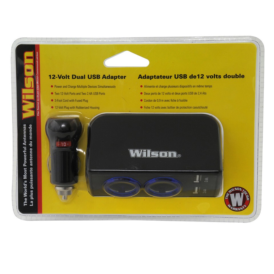 Wilson Dual 12 Volt USB Adapter with 3-Foot Cord - Cigarette Lighter ...