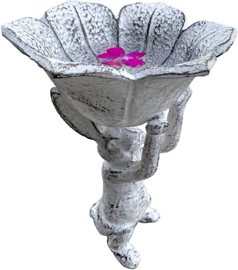 Vintage Garden Statue 9" Antique White Cast Iron Bunny Rabbit w/Flower ...