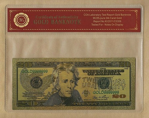 USA 20 Dollar 2006 Federal Reserve Note 24Karat Gold Foil Polymer ...