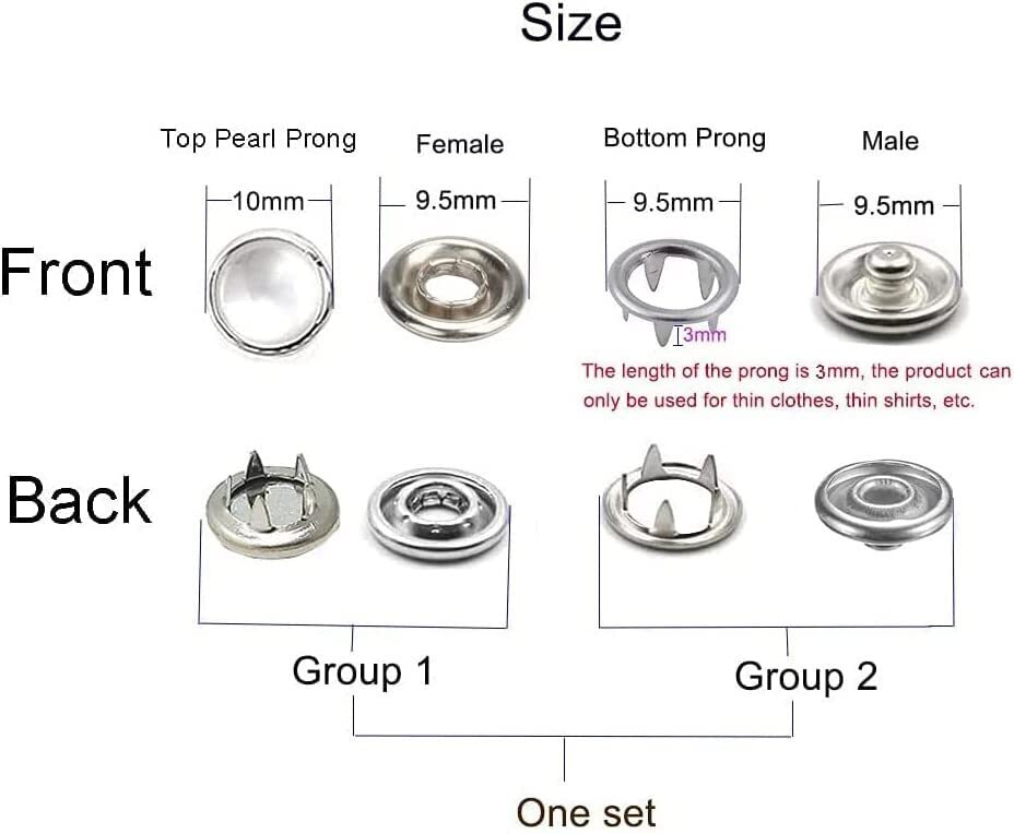 Snap Fasteners Kit - 100 Sets 10mm Pearl Prong Snap Buttons with ...