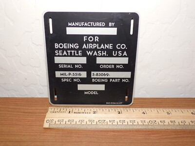 Boeing Airplane Co Metal ID Plate for Part Number 5-83069 Seattle, Wash ...